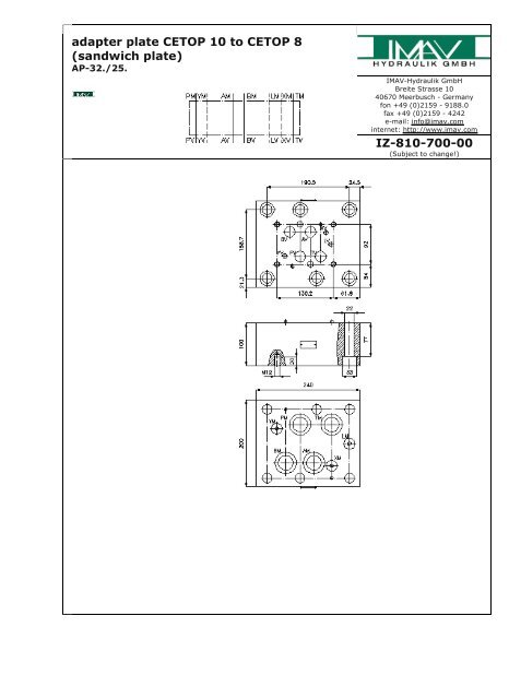 adapter plate CETOP 10 to CETOP 8 - IMAV-Hydraulik GmbH