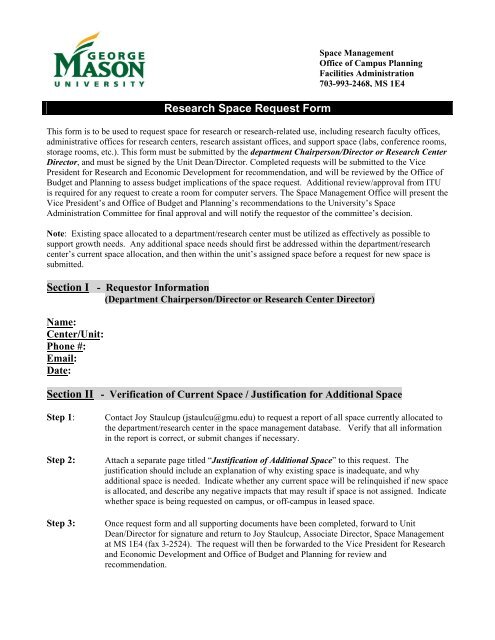 Research Space Request Form - Facilities