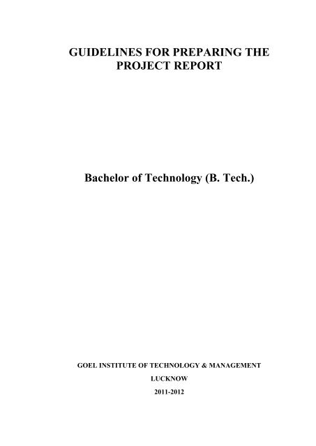 GUIDELINES FOR PREPARING THE PROJECT REPORT ... - Goel