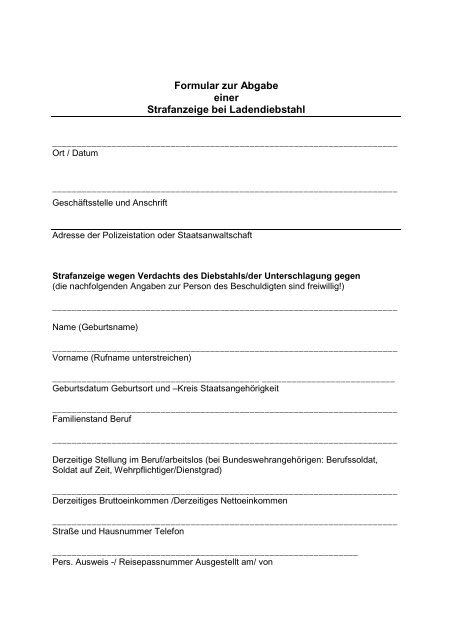 Formular zur Abgabe einer Strafanzeige bei Ladendiebstahl-neu
