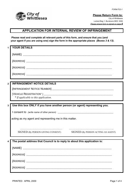 Fine appeal application form - City of Whittlesea
