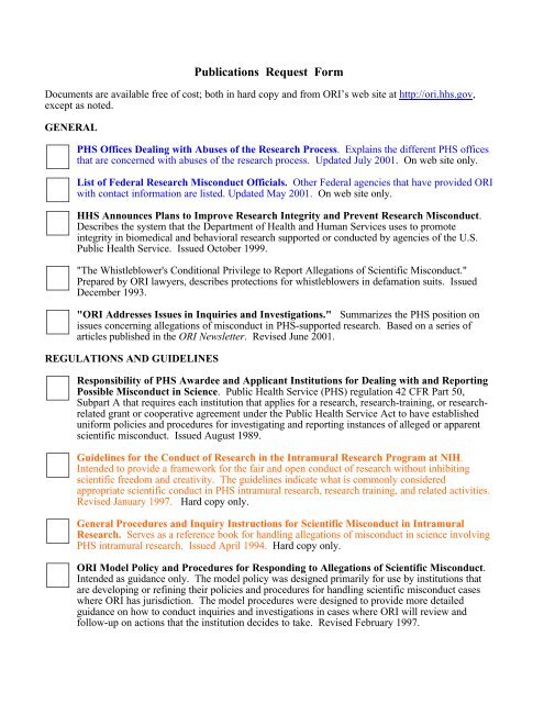 Publications Request Form - The Office of Research Integrity