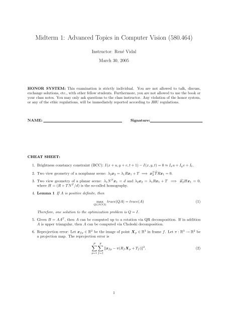 Midterm 1: Advanced Topics in Computer Vision (580.464)