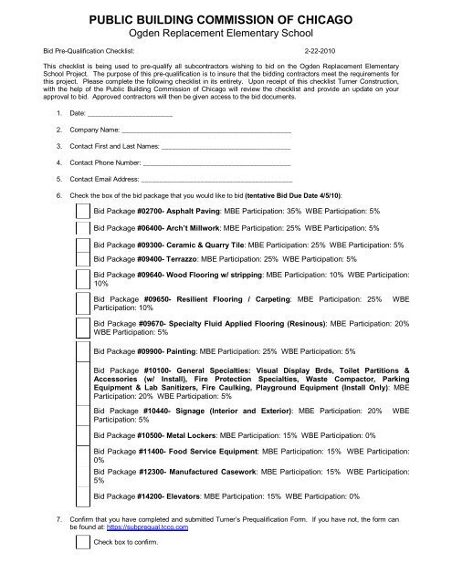 Bid Qualification Checklist - the Public Building Commission of ...
