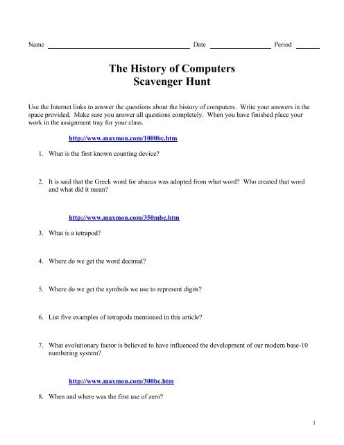 The History of Computers Scavenger Hunt