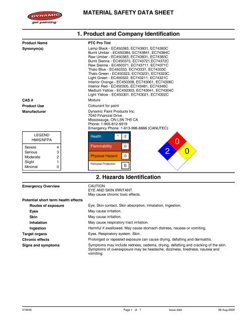PTC Pro Tint MSDS - Myrdal Orthopedics Technologies