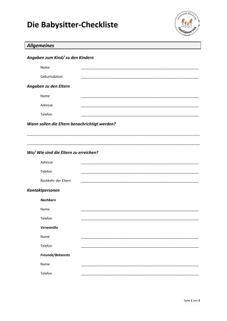 Die Babysitter-Checkliste - Familienservice