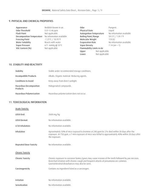 BROMINE, Material Safety