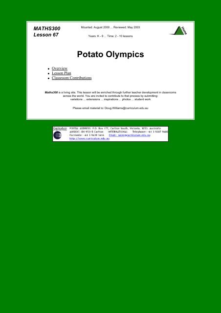 MATHS300: Potato Olympics - Numeracy4Life