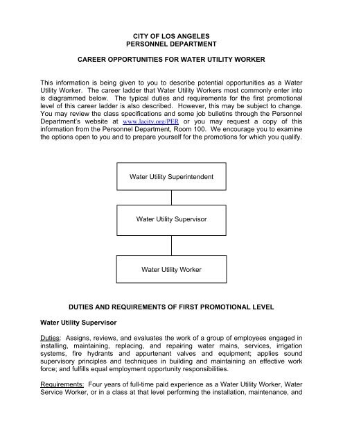 Water Utility Worker - City of Los Angeles Personnel Department