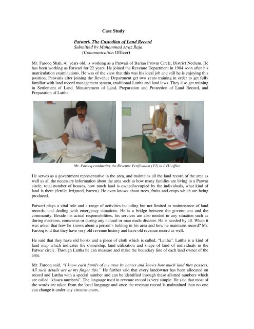 Case Study Patwari - UN-HABITAT Pakistan