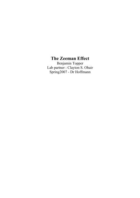 The Zeeman Effect