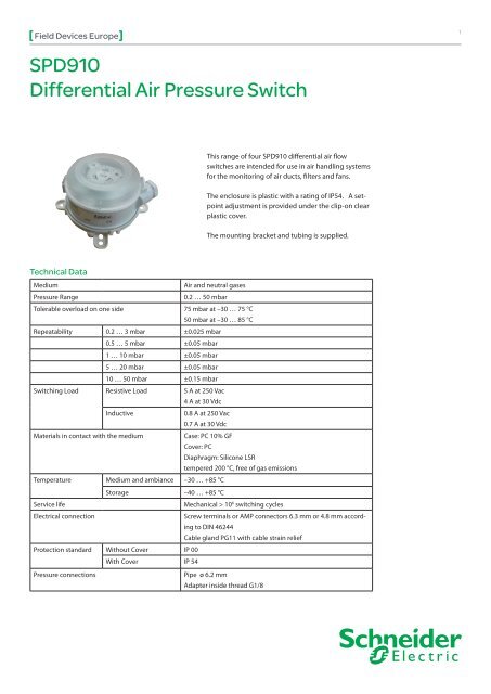 SPD910 Differential Air Pressure Switch
