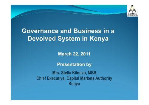Governance and Business in a Devolved System in Kenya