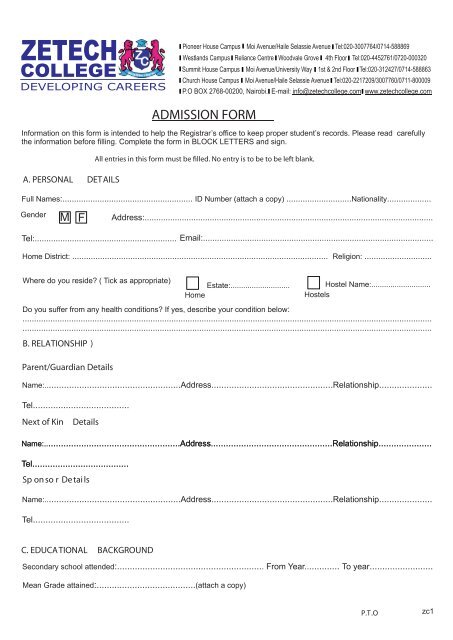 zetech college registration form