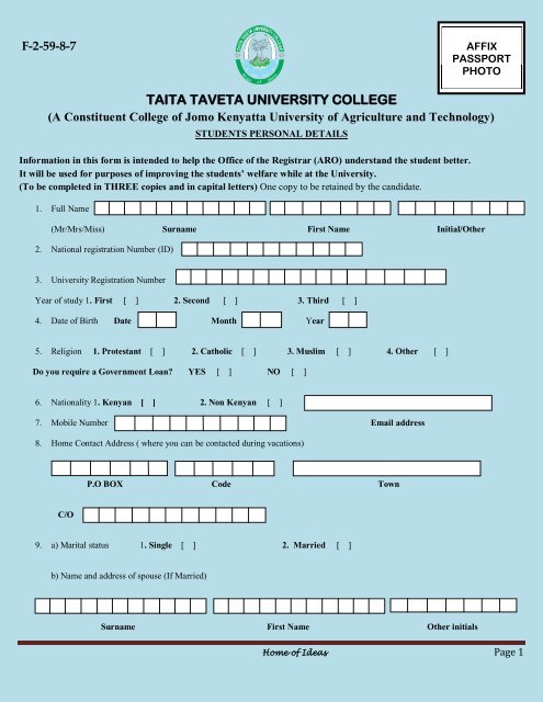 F-2-59-8-7: Students Personal Details Form - Taita Taveta University ...