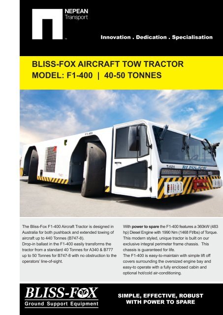 bliss-fox aircraft tow tractor model: f1-400 | 40-50 tonnes - OnGround
