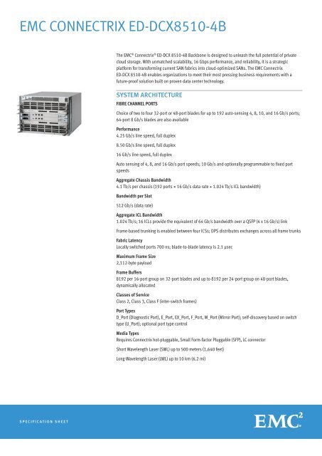 H8932 EMC Connectrix ED-DCX8510-4B, Spec sheet