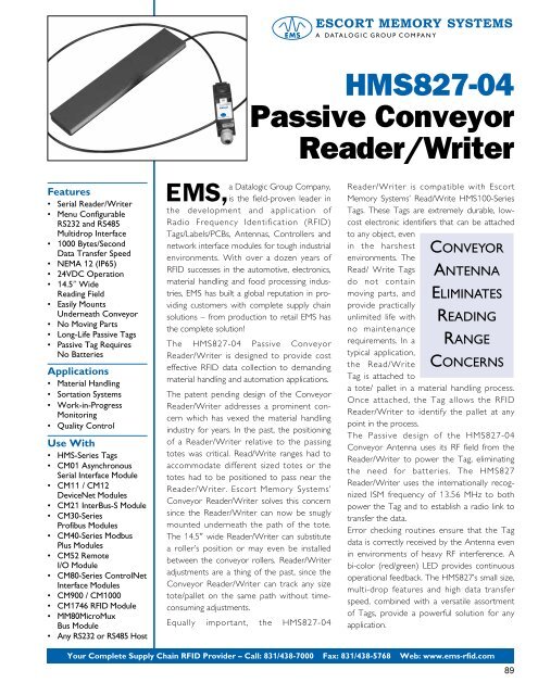 HMS827-04 Passive Conveyor Reader/Writer - X-Check