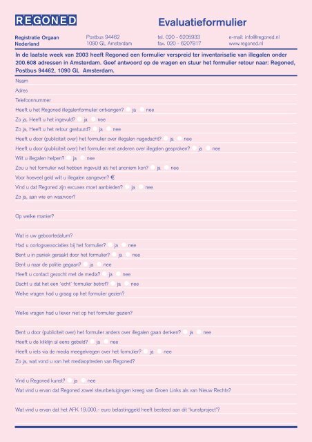 Evaluatieformulier REGONED - EGBG