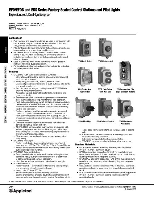 EFD/EFDB and EDS Series Factory Sealed Control Stations and ...
