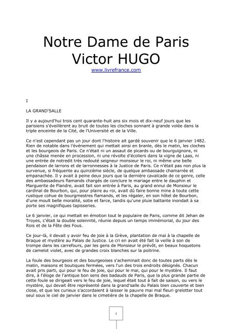 Notre Dame de Paris Victor HUGO - livrefrance.com