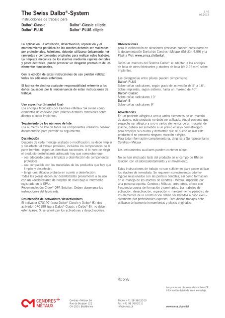 The Swiss Dalbo®-System - Cendres & Métaux SA