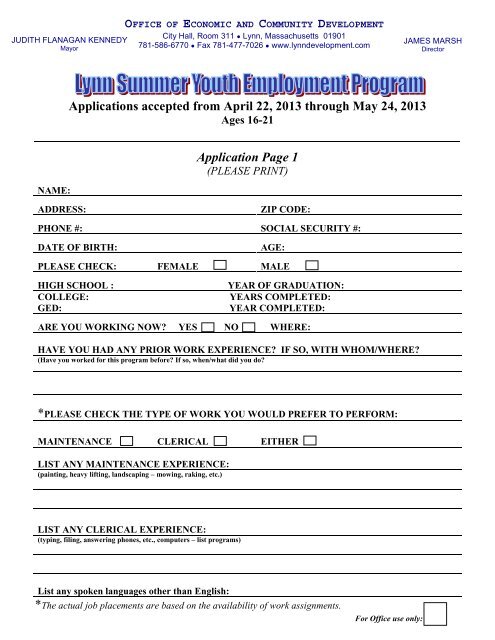 LYNN SUMMER YOUTH EMPLOYMENT PROGRAM