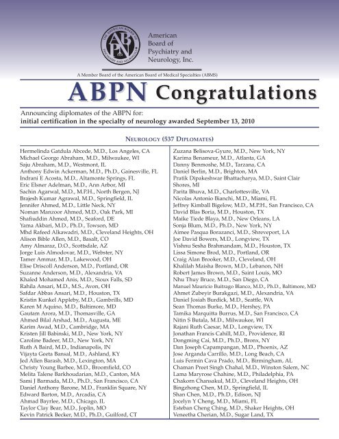 2 colums - American Board of Psychiatry and Neurology