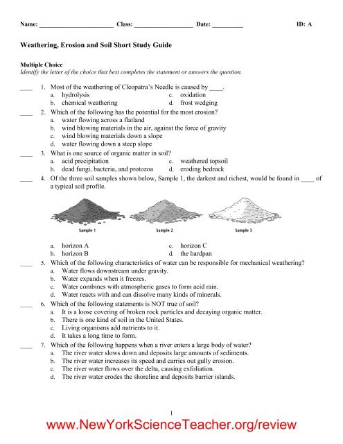 Weathering, Erosion and Soil Short Study Guide - Earth Science ...