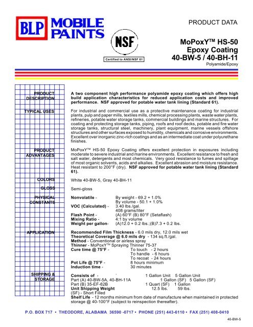 MoPoxYTM HS-50 Epoxy Coating 40-BW-5 / 40-BH-11 - BLP Mobile ...