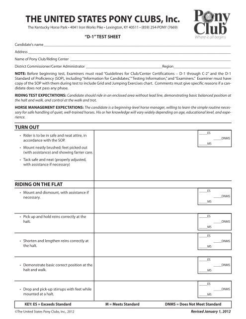 D-1_Test_Sheet_C-1 Test sheet.qxd - Covered Bridge Pony Club