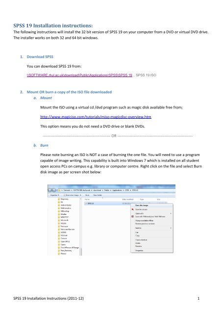 SPSS 19 Installation instructions: