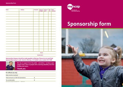 Mencap Sponsorship Form - National Road Rally