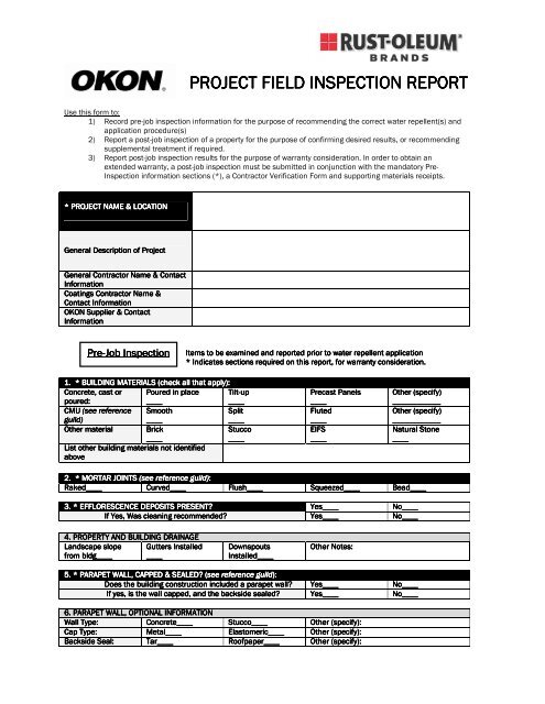 project field inspection report field inspection report field ...