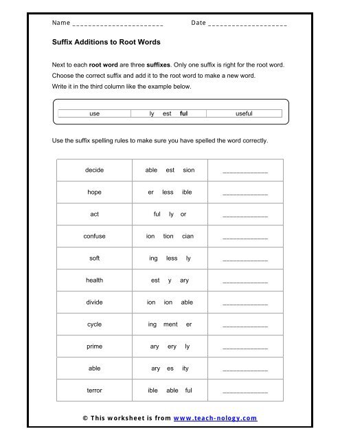 Suffix Additions to Root Words - Teach-nology