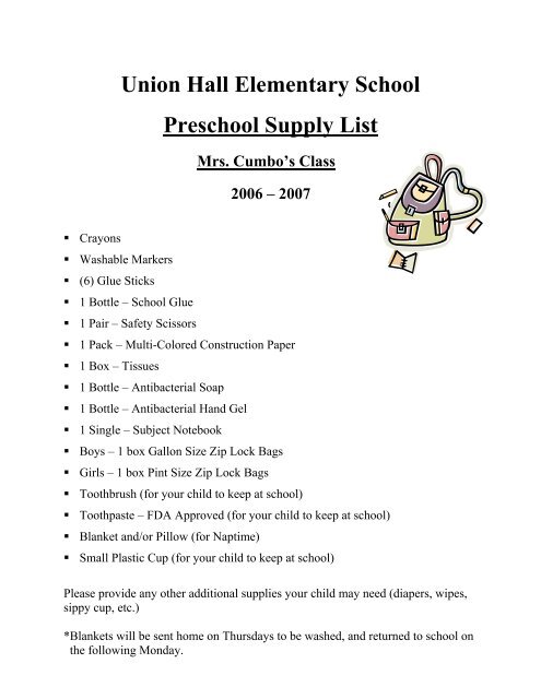 Union Hall Elementary School Preschool Supply List union-hall-elementary-school-preschool-supply-list