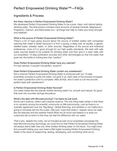 Perfect Empowered Drinking Water™—FAQs
