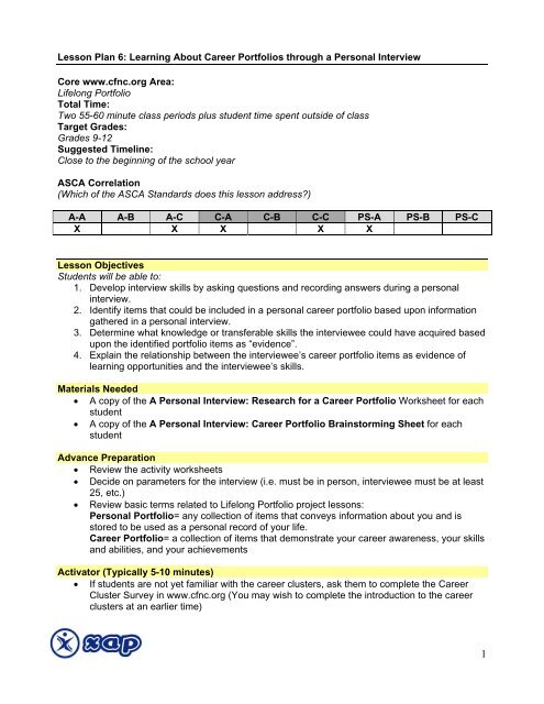 Lesson Plan 6: Learning About Career Portfolios through a ... - Bridges