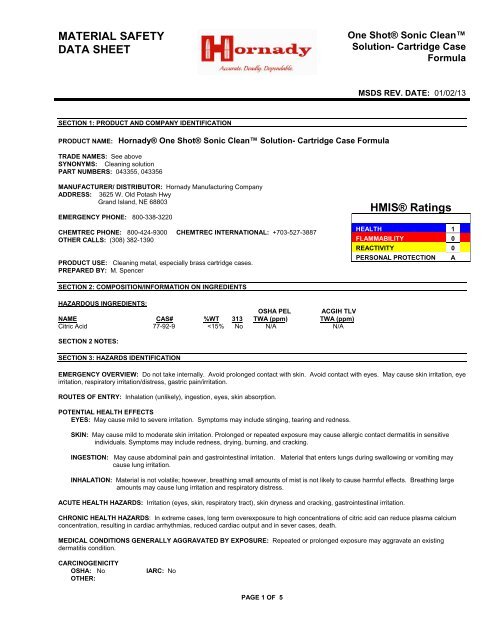 One Shot Sonic Clean - Case Formula - Hornady