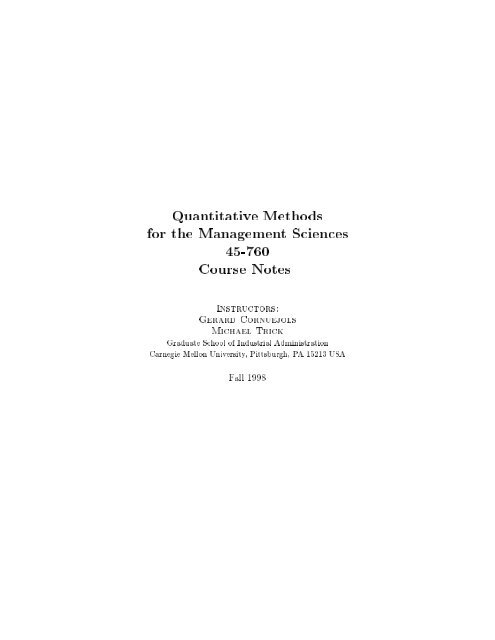 Quantitative Methods for the Management Sciences 45-760 Course ...