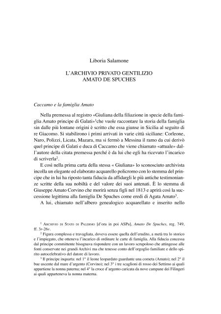 L'Archivio privato gentilizio Amato De Spuches