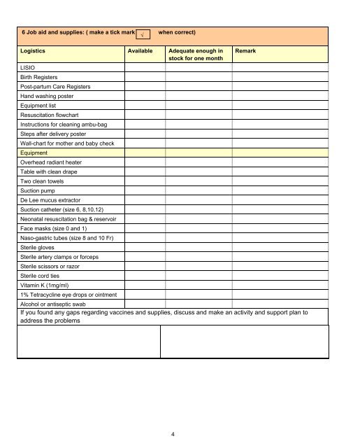 6 Job aid and supplies: