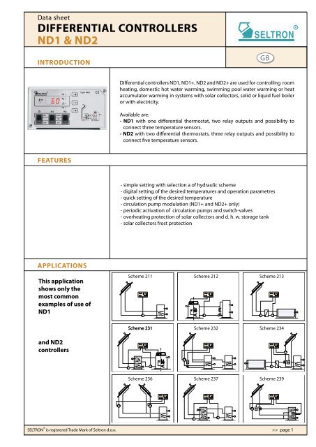 DIFFERENTIAL CONTROLLERS ND1 & ND2 - Seltron controllers