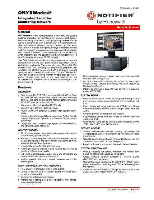 ONYXWorks datasheet - Notifier