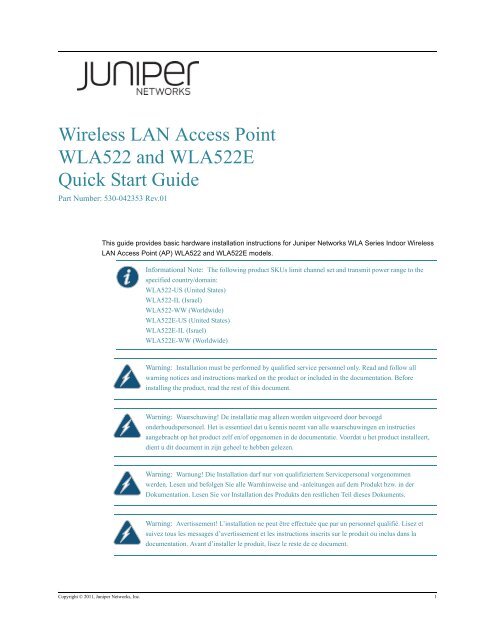 Wireless LAN Access Point WLA522 and ... - Juniper Networks