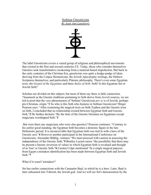 Sethian Gnosticism - Joan Lansberry