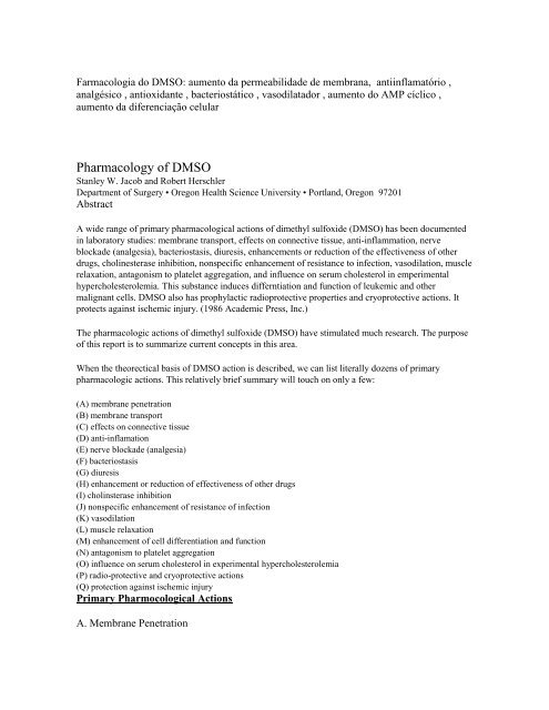 Pharmacology of DMSO - Medicina Biomolecular