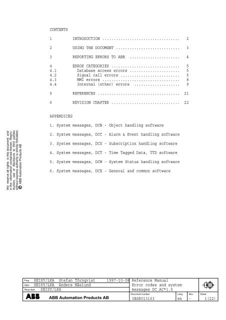 Error codes and system messages DC_AC*1.0. DCB, DCC, DCS ...