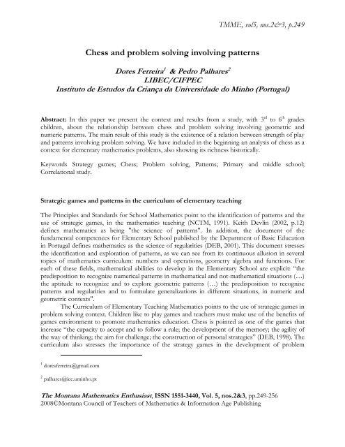 Chess and problem solving involving patterns Dores Ferreira1 ...